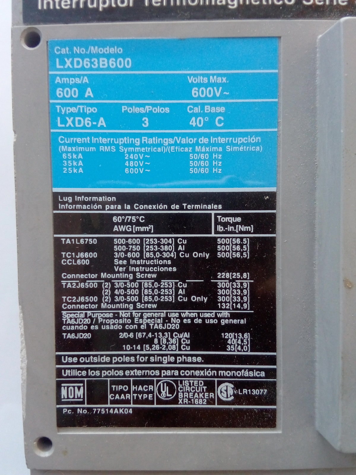 Interruptor Siemens LXD63B600