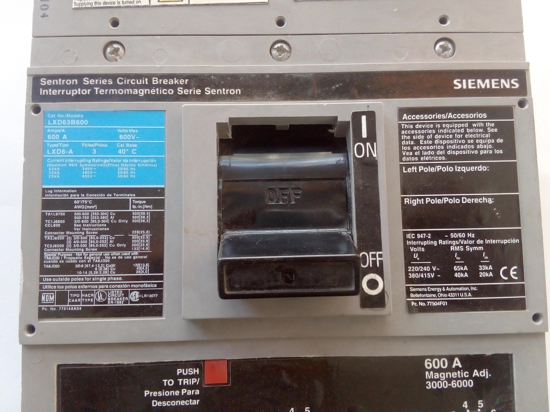Interruptor Siemens LXD63B600